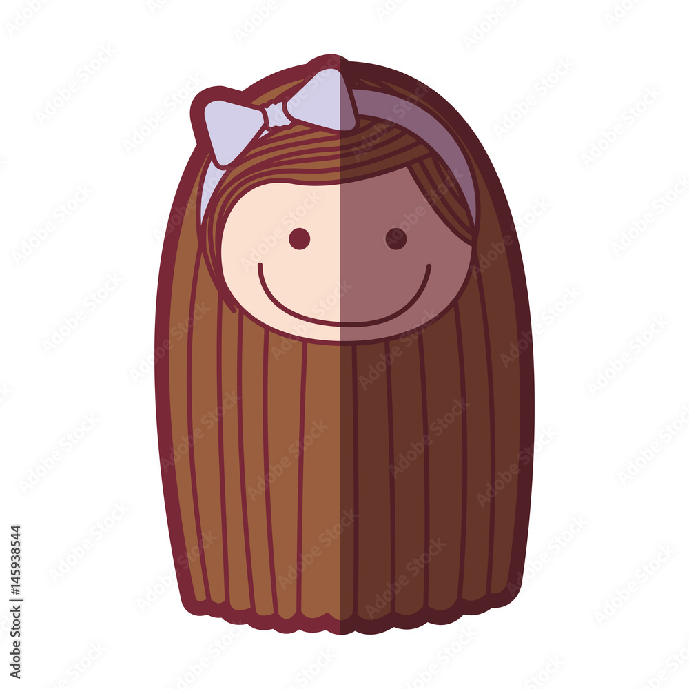color silhouette shading cartoon front face girl with brown long hair ...