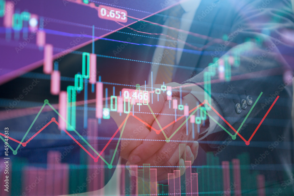 Profit graph of stock market indicator with hand shake background ...