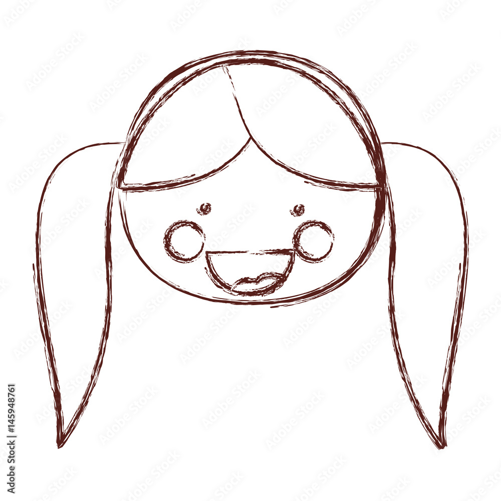 blurred contour smile expression cartoon front face girl with pigtail ...