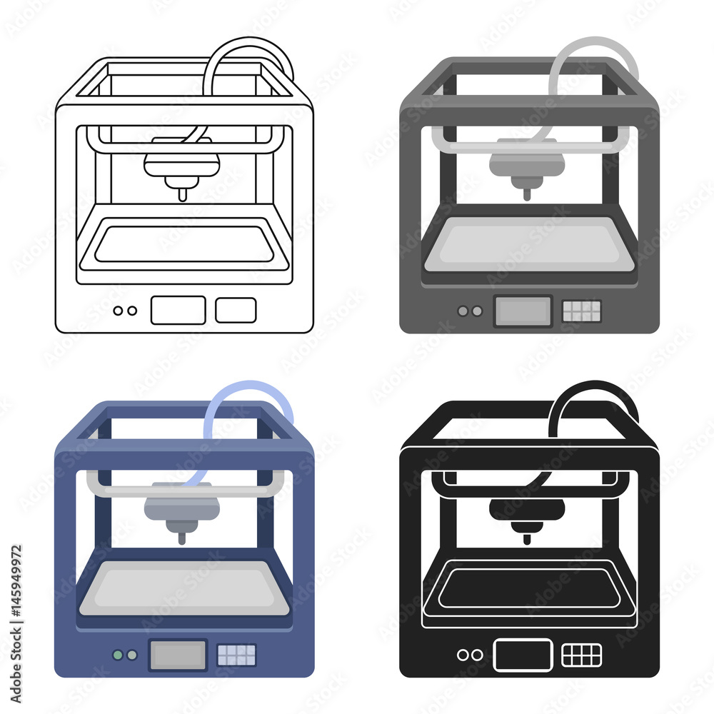 3D Printer in cartoon style isolated on white background. Typography ...