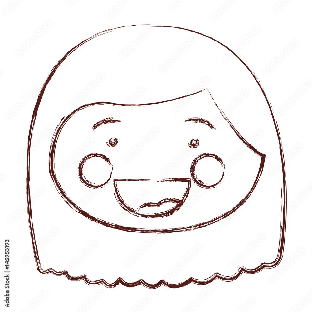 blurred contour shading smile expression cartoon front face girl with ...