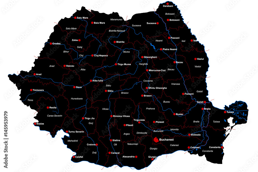 Large and detailed map of Romania with regions and main cities Stock ...
