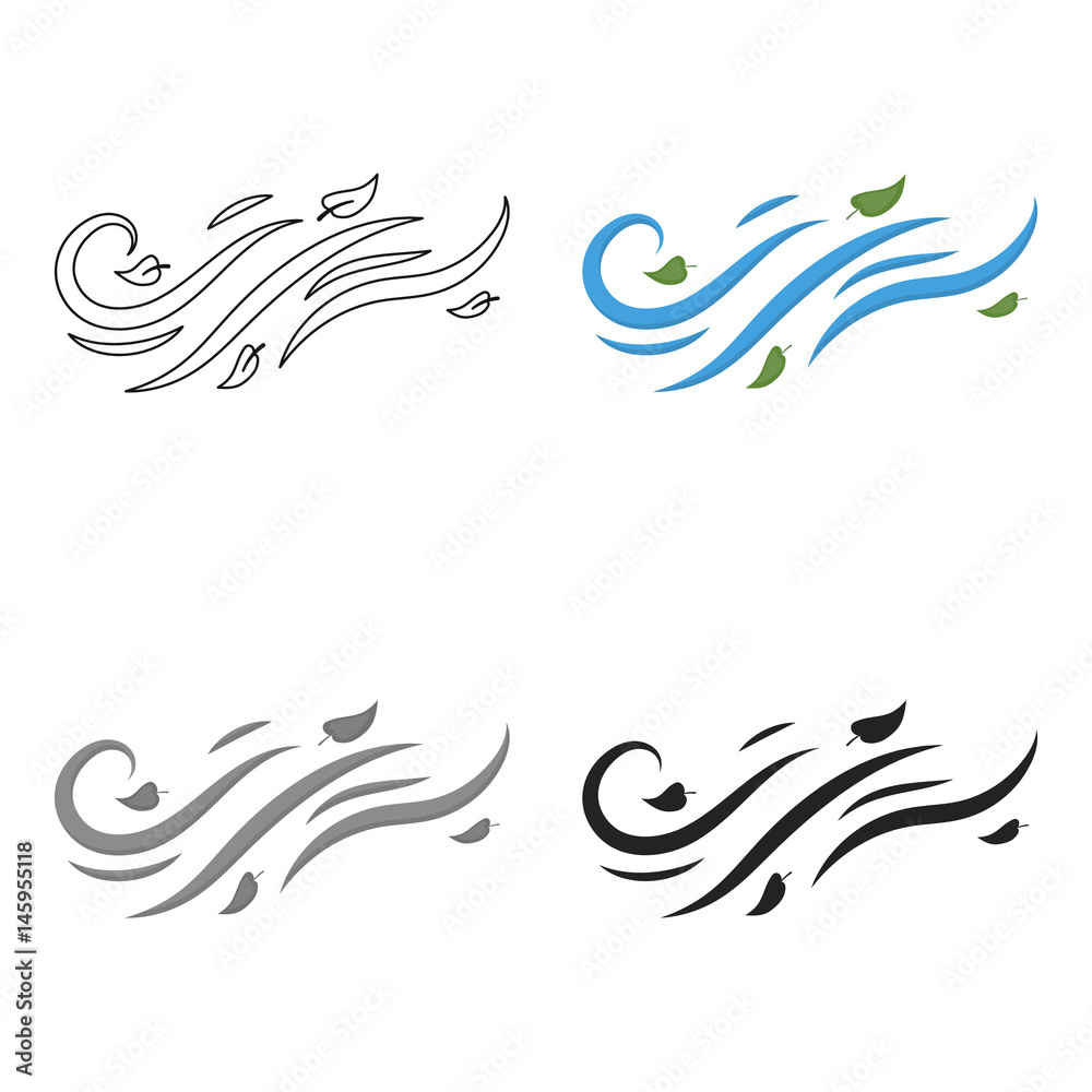Windy weather icon in cartoon style isolated on white background ...