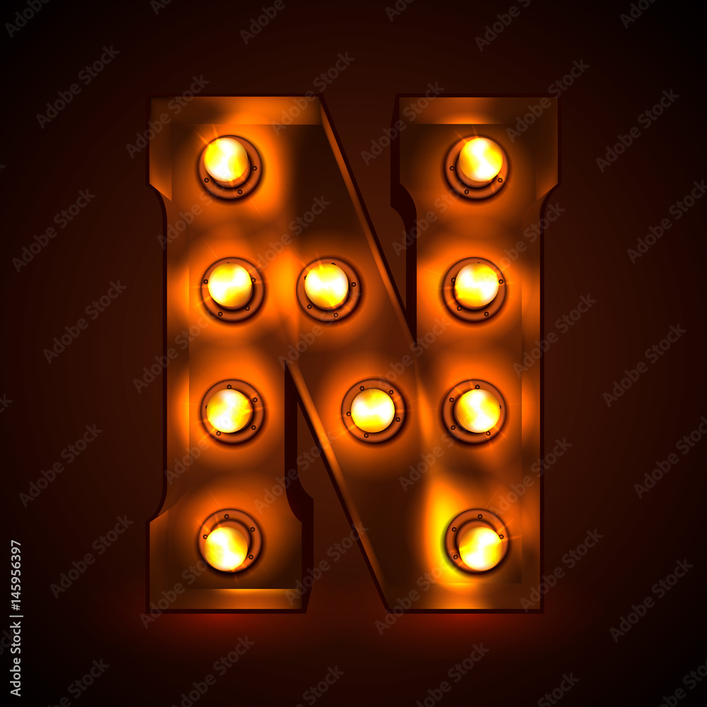 Retro light bulb font. Metallic letter N Stock Vector | Adobe Stock
