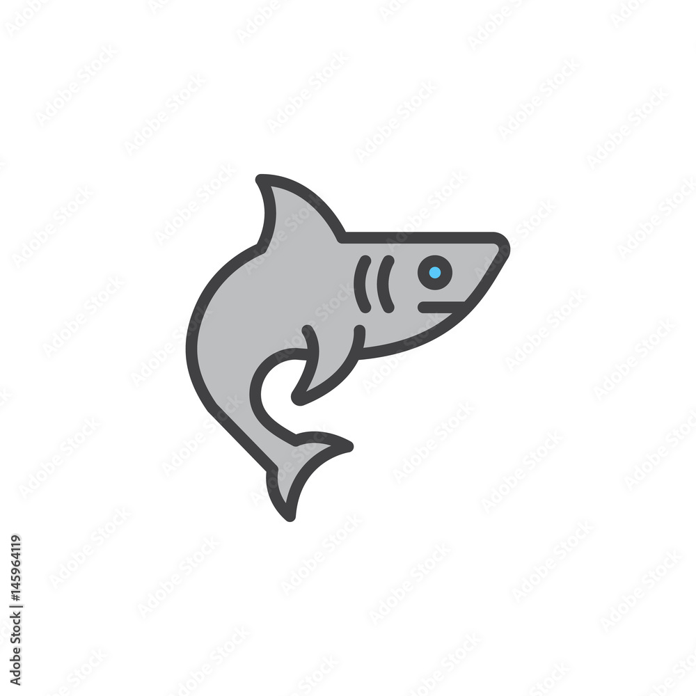 Shark, fish filled outline icon, line vector sign, linear colorful ...