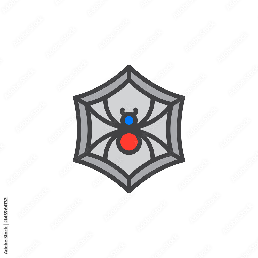 Spider on web filled outline icon, line vector sign, linear colorful ...