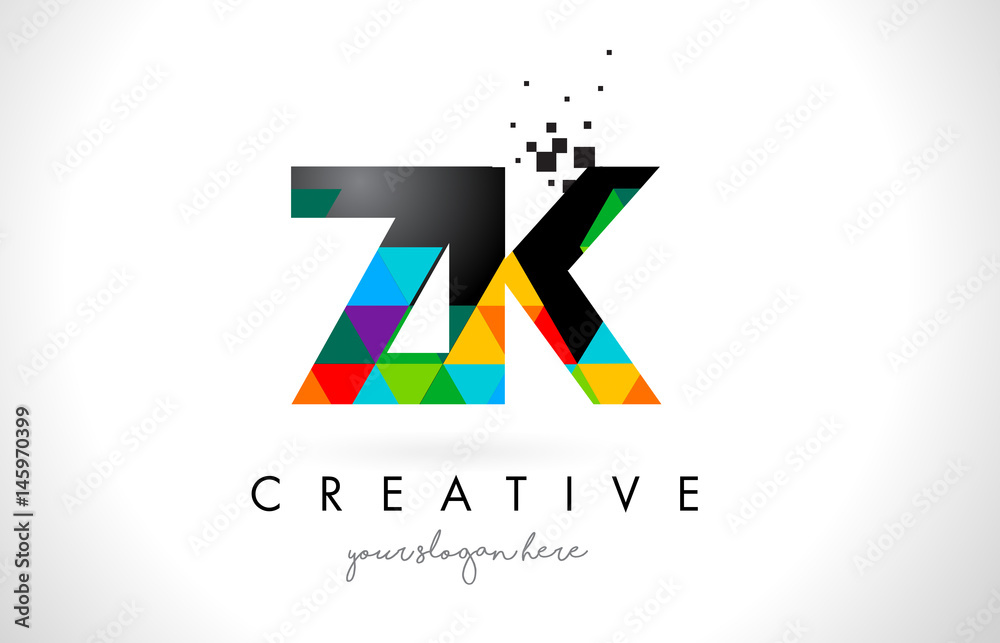 ZK Z K Letter Logo with Colorful Triangles Texture Design Vector. Stock ...
