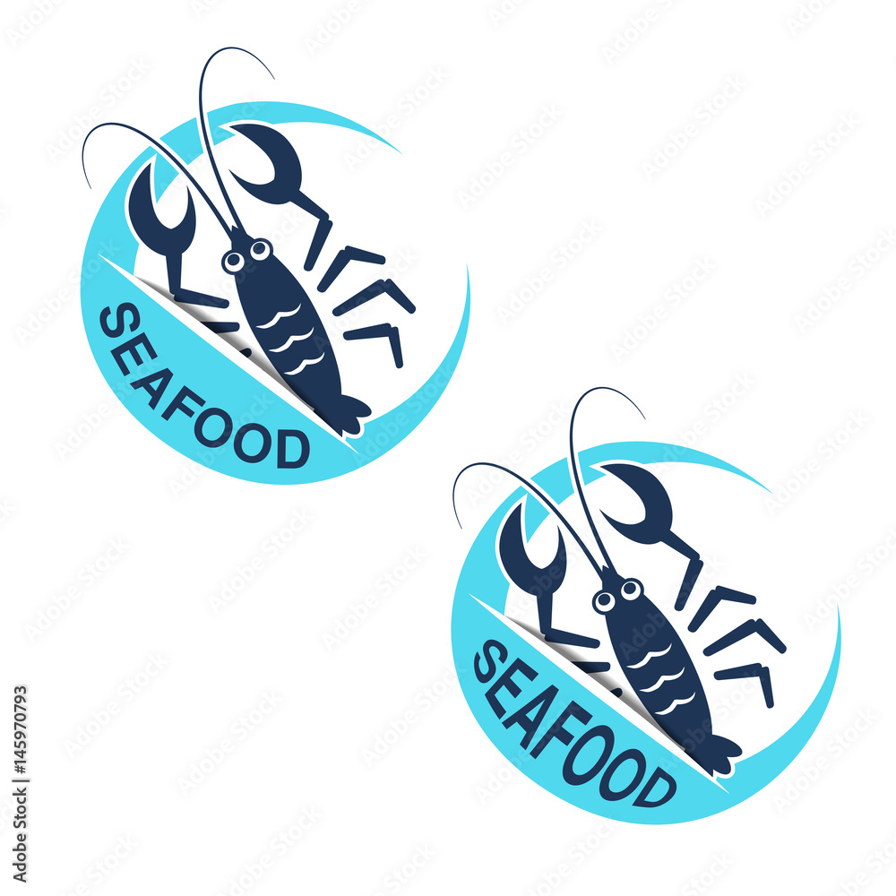 Vector lobster silhouette. Circular seafood symbols isolated on white ...