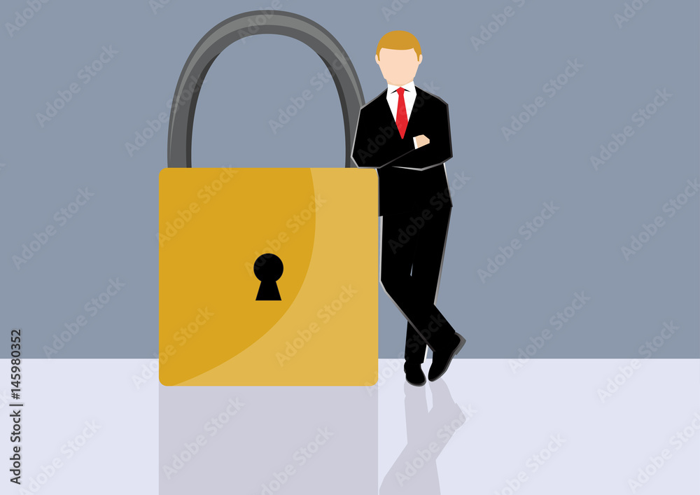 Simple business cartoon illustration a businessman standing in a side ...