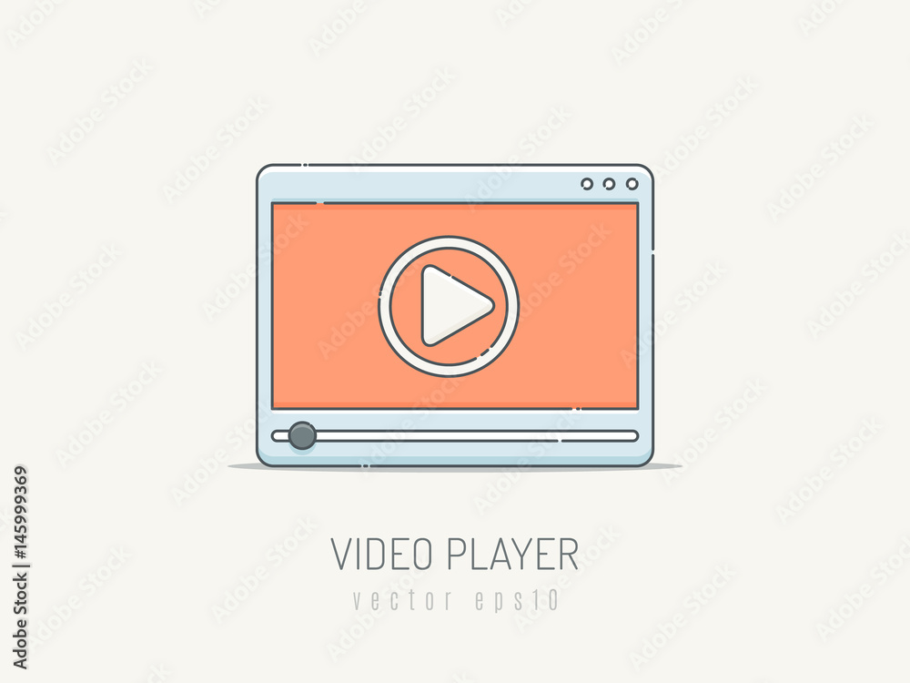 Stylized video player software window vector illustration in scribble ...