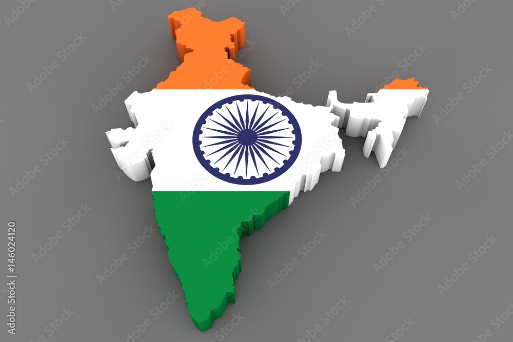 Country shape of India - 3D render of country borders filled with ...