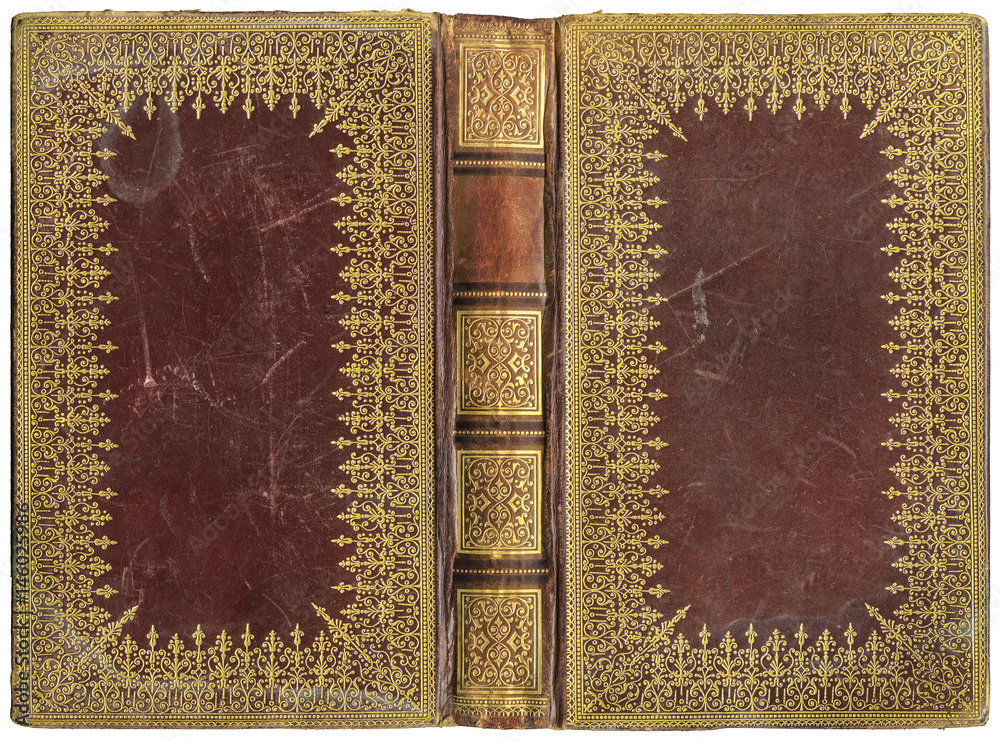 Old open book - leather cover - circa 1895 - perfect in detail! Stock ...