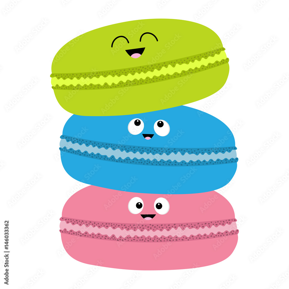 Three macaron or macaroon icon. Sweet bakery pastry cookies set with ...