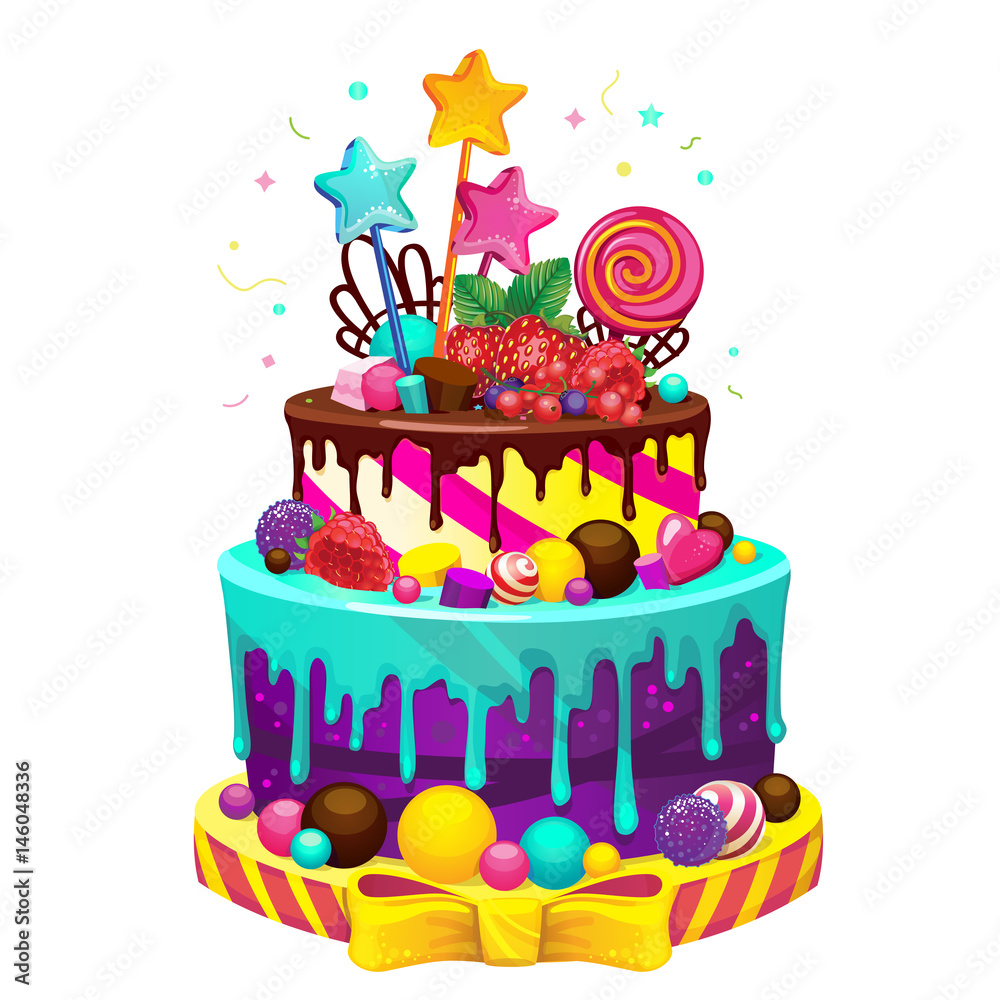 Happy birthday cake. Bright vector isolated illustration of a festive ...