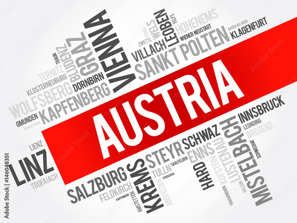 List of cities and towns in AUSTRIA, word cloud collage, business and ...