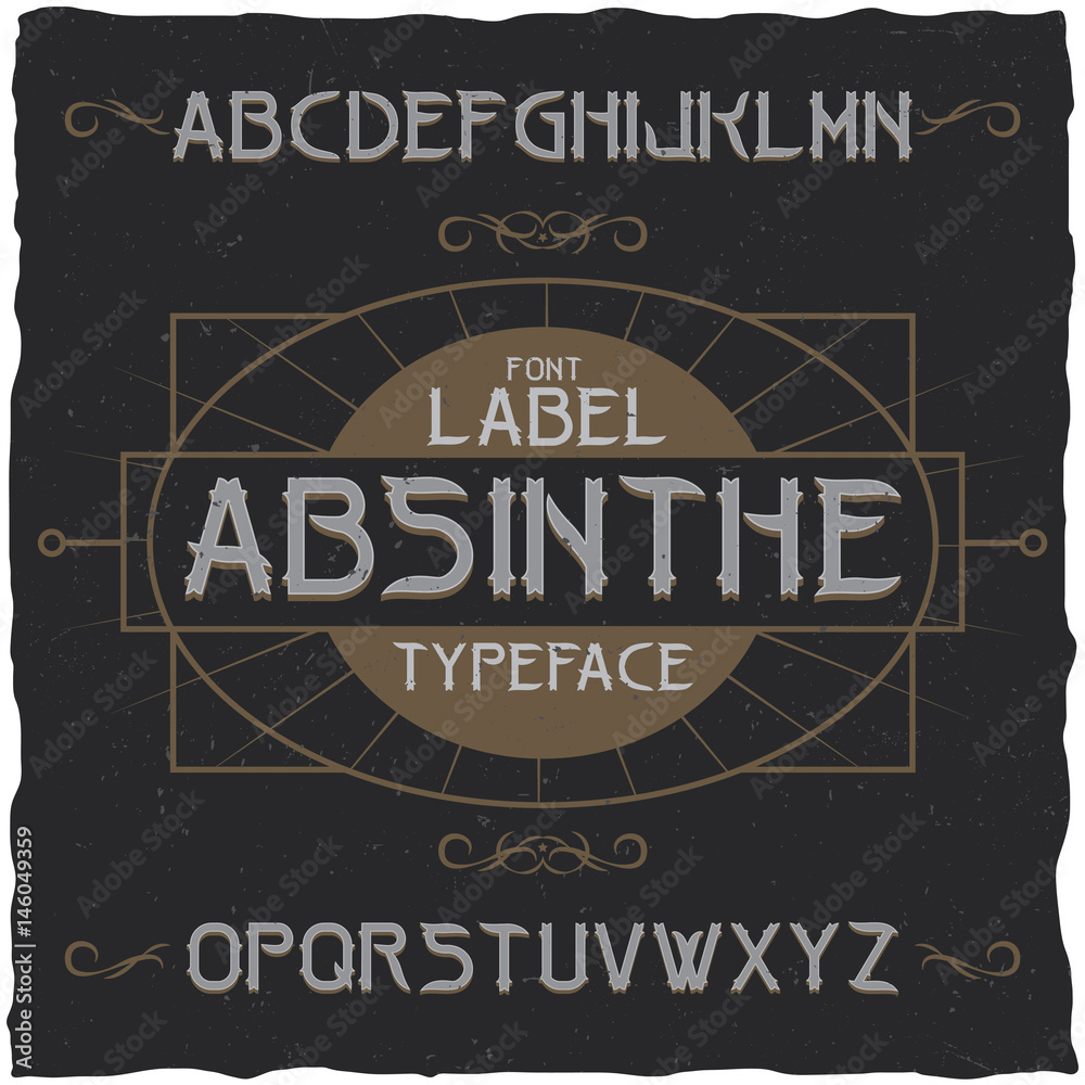 Absinthe label font and sample label design with decoration. Stock ...