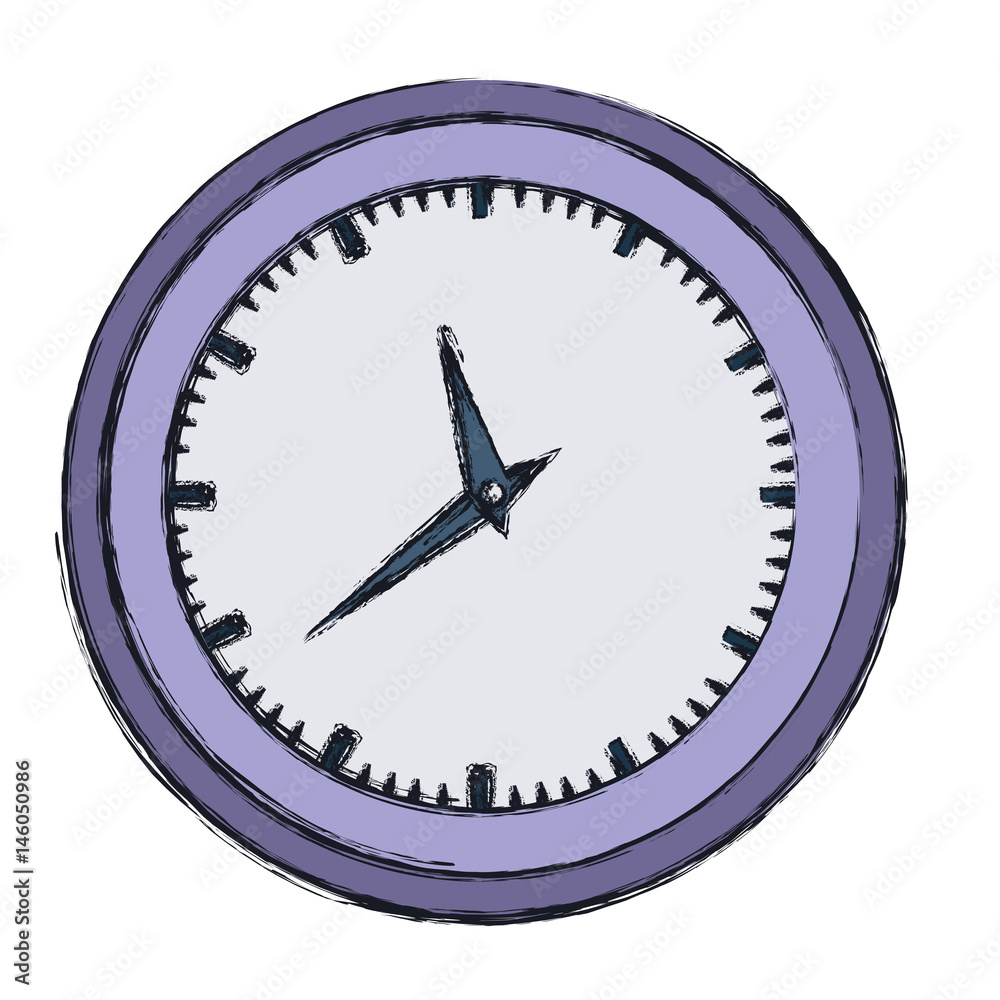 hand drawing color wall clock in purple thick contour vector ...