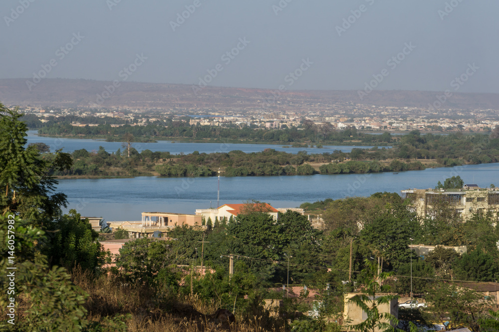 Overview of the capital of Mali, Bamako, with the river Niger on the ...