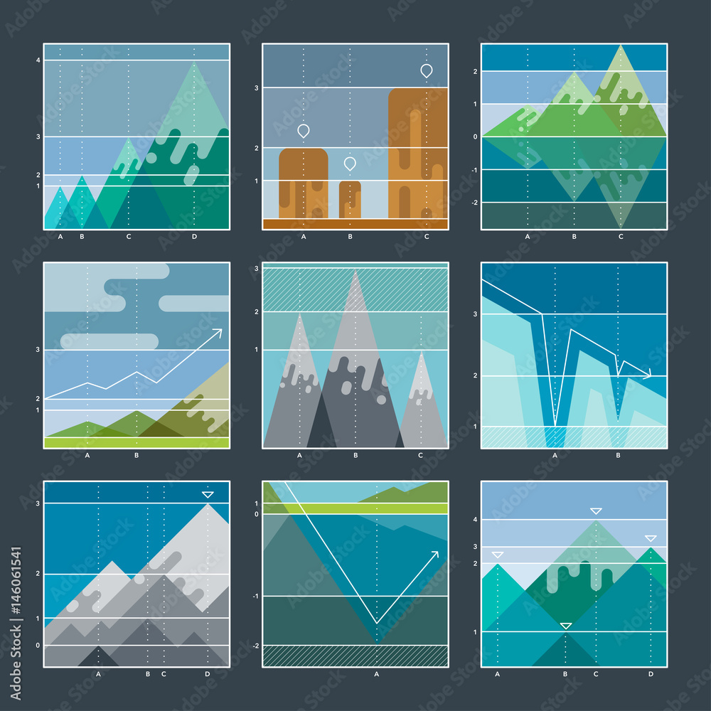 High mountain infographic diagrams and charts icons. Elevation grid ...
