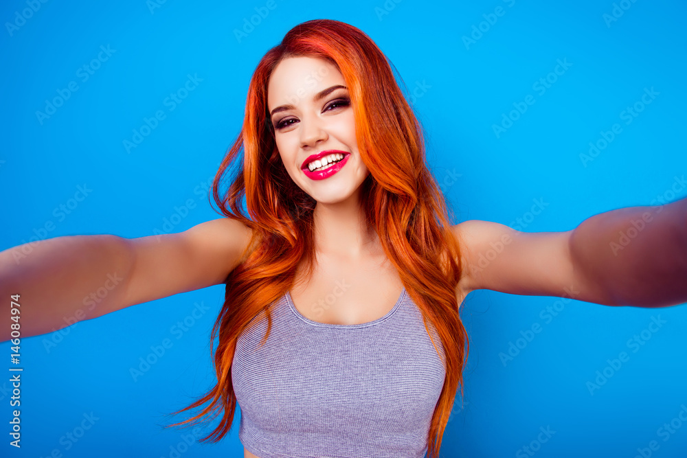 Portrait Of Stylish Funny Happy Carefree Girl With Ginger Hair Cute