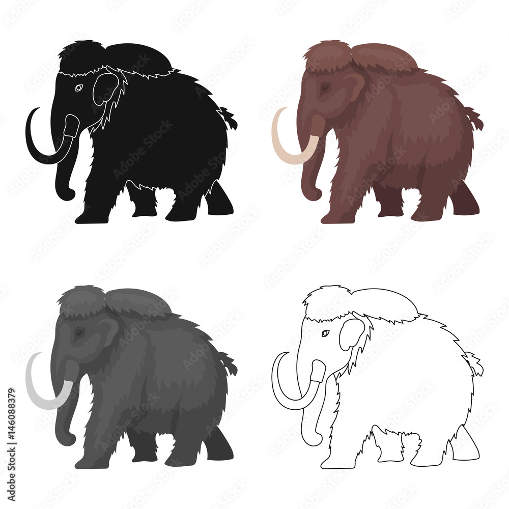 Mammoth icon in cartoon style isolated on white background. Dinosaurs ...