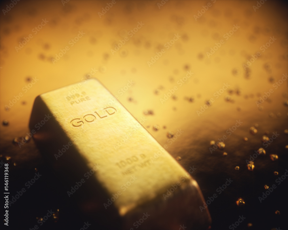Gold bar 1000 grams, in the middle of gold nuggets. Gold exploration ...