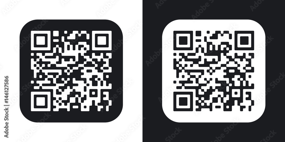 Vector QR code icon. Two-tone version on black and white background ...