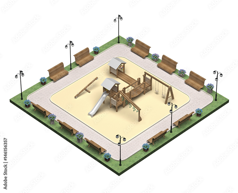 square playground isometric view 3d rendering Stock Illustration ...