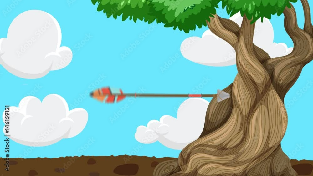 Cartoon Arrow Flying and Hitting a Tree Bark Stock Video | Adobe Stock