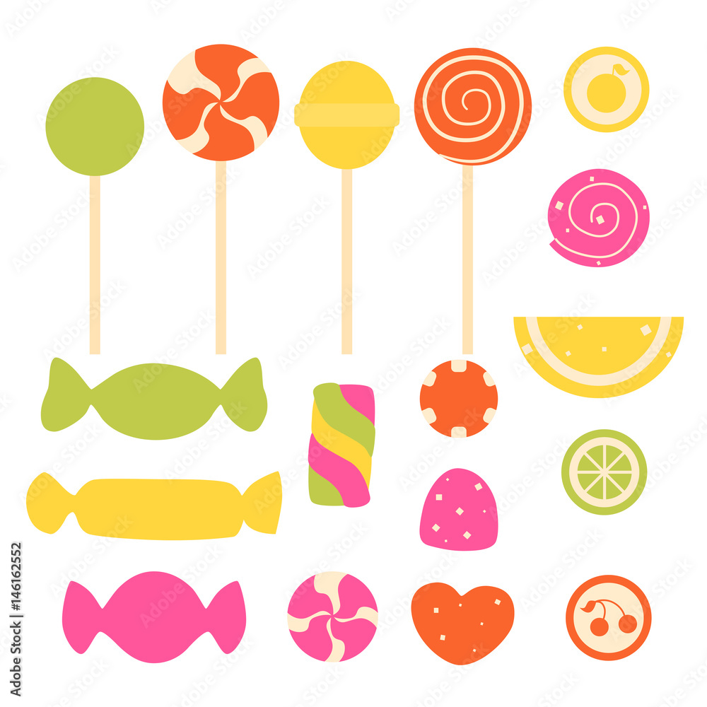 Set of sweet and colorful candy. Flat design. Vector illustration Stock ...