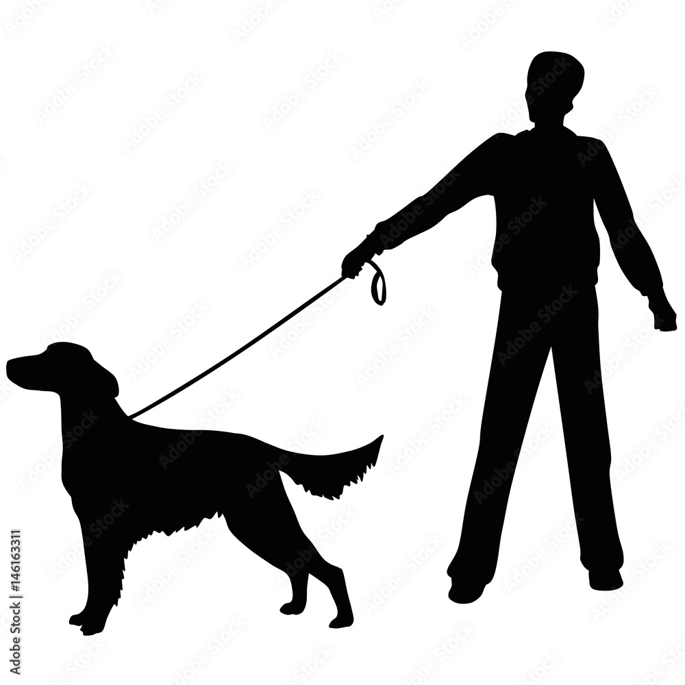 Guide-dog. Vector black silhouette on a white background. Illustration ...