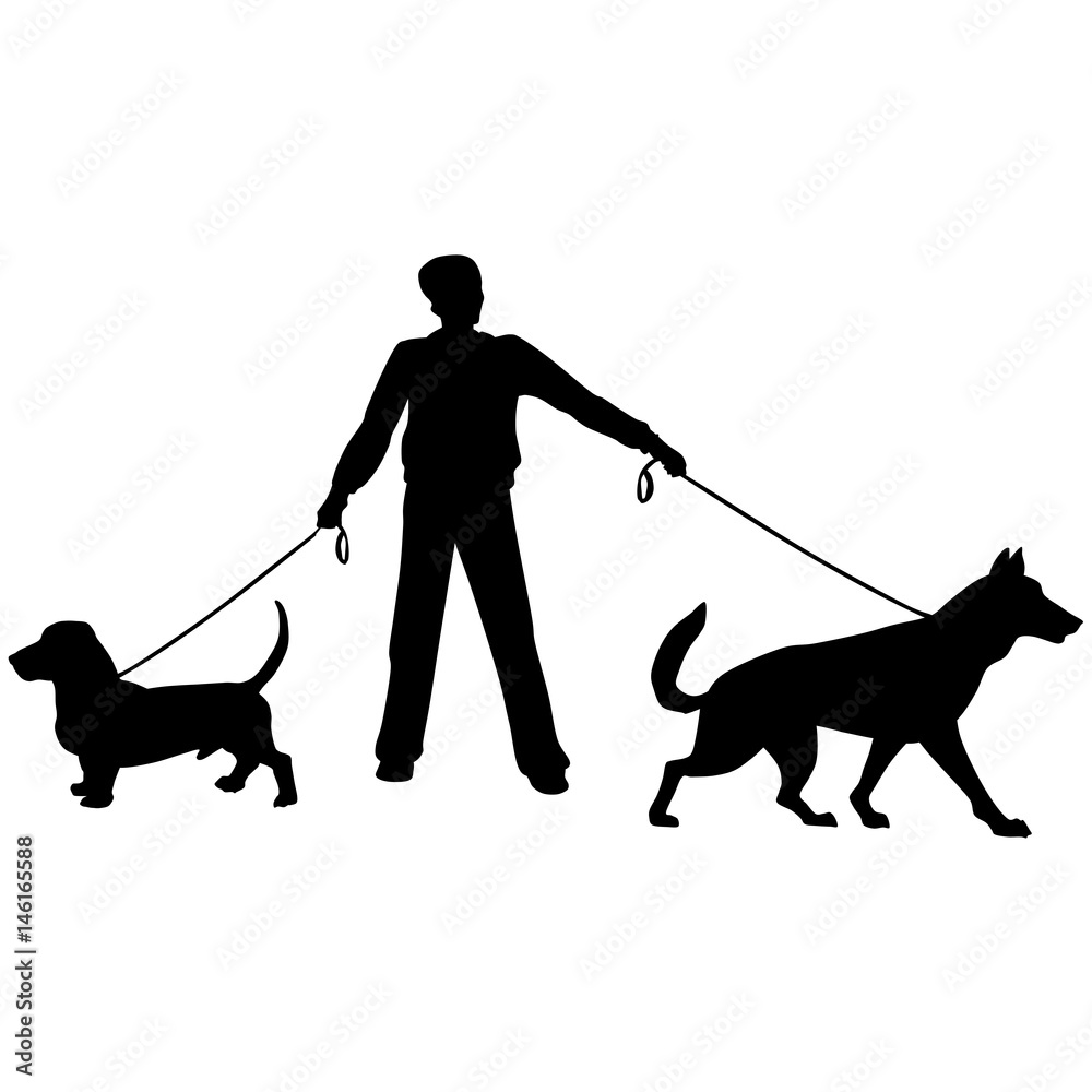 Guide-dog. Vector black silhouette on a white background. Illustration ...