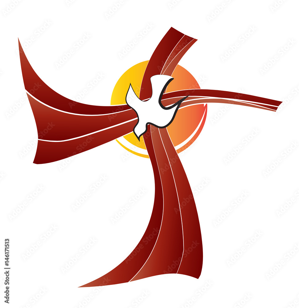 Holy Spirit symbol - a white dove with halo and a cross made of red ...