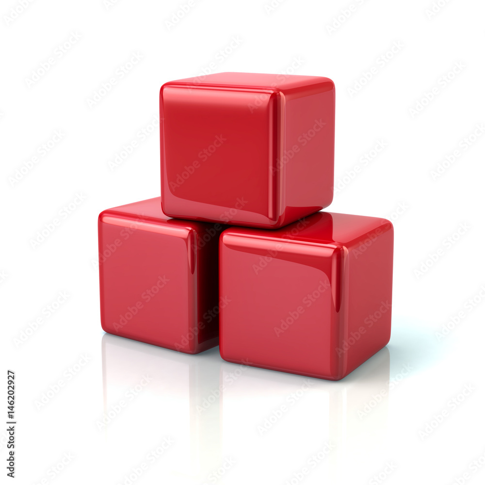 Three red cubes 3d rendering Stock Illustration | Adobe Stock