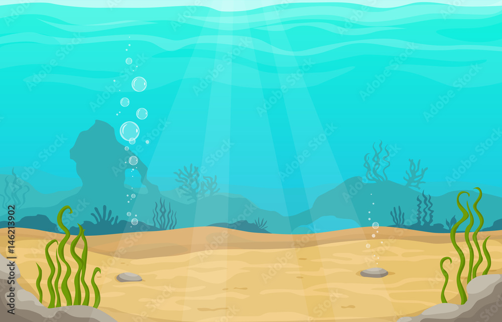 Underwater world in sea vector cartoon landscape เวกเตอร์สต็อก | Adobe ...