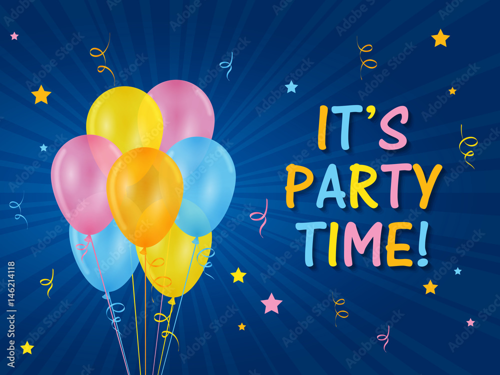 IT'S PARTY TIME Card with Balloons and Streamers Stock Vector | Adobe Stock