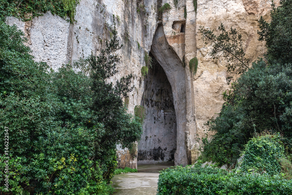 Entry to cave called Ear of Dionysius in ancient quarry, Neapolis ...