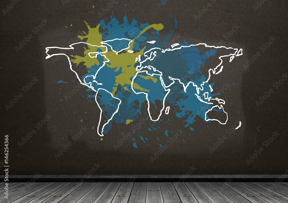 Colorful Map with paint splattered wall background Stock Photo | Adobe ...