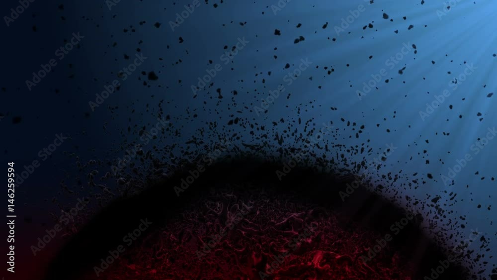 dying bloody cell and some parts Disintegrating and flying over black ...