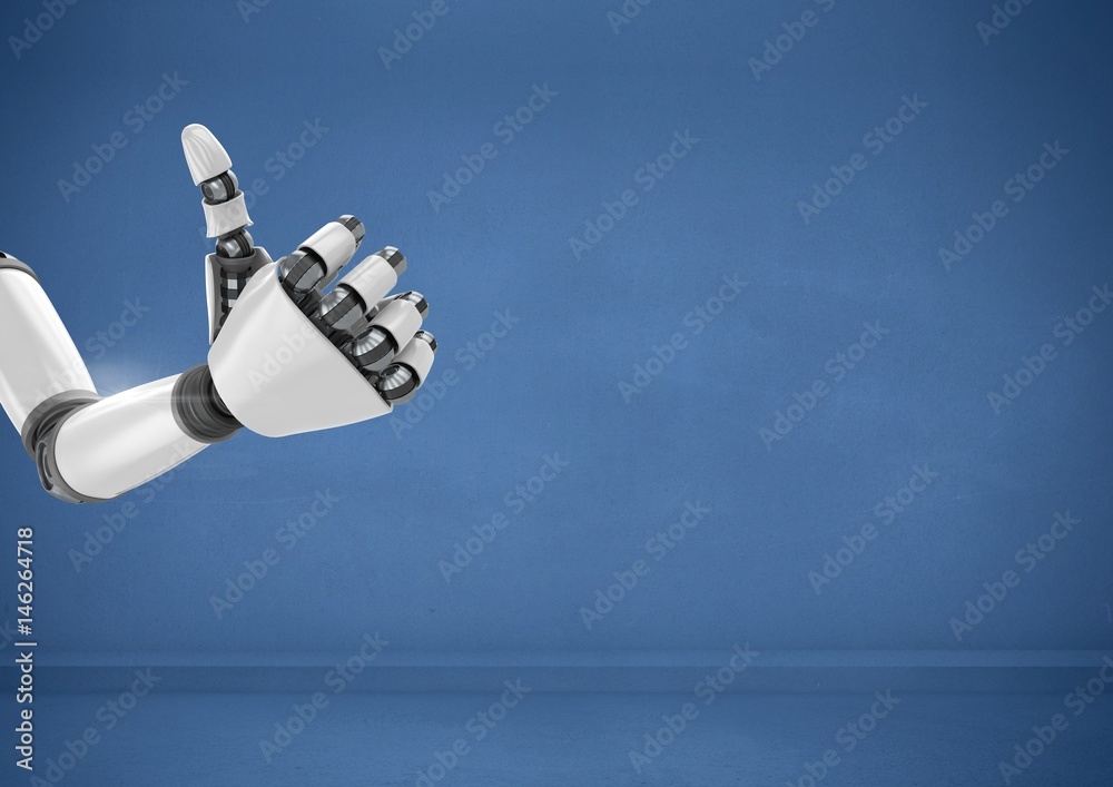 Android Robot hand thumbs up with blue background Stock Photo | Adobe Stock