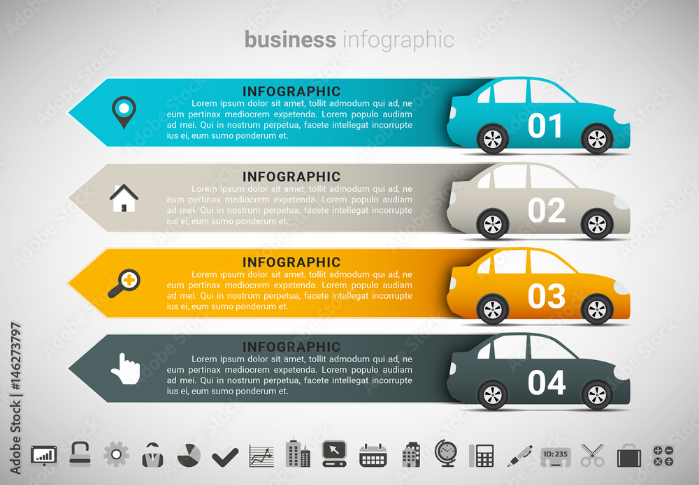 Four Section Car Element Infographic Stock Template | Adobe Stock
