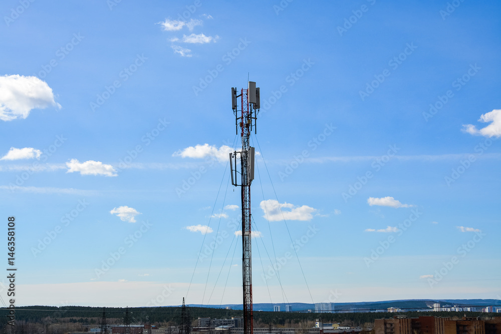 Cell phone tower, Wifi tower, Telecommunication tower in blue sky ...
