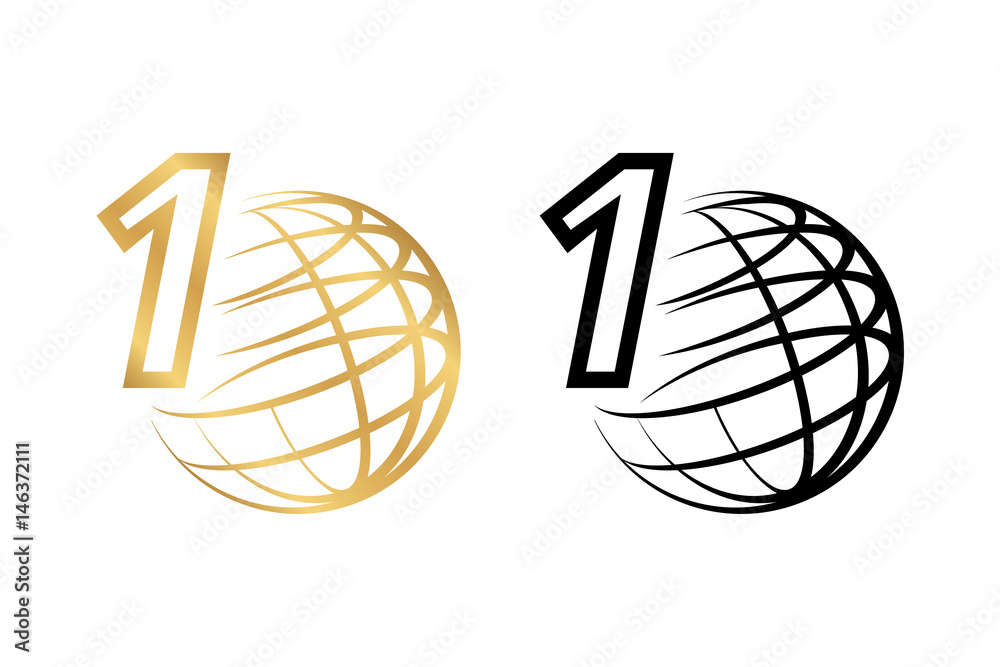 Stylized colored gold and black icon or logo of the globe or globe with ...