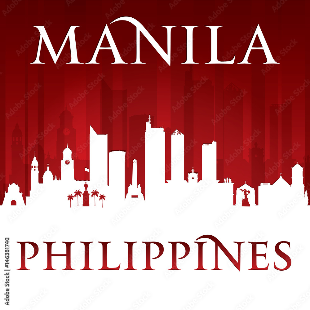 Manila Philippines city skyline silhouette red background Stock Vector ...