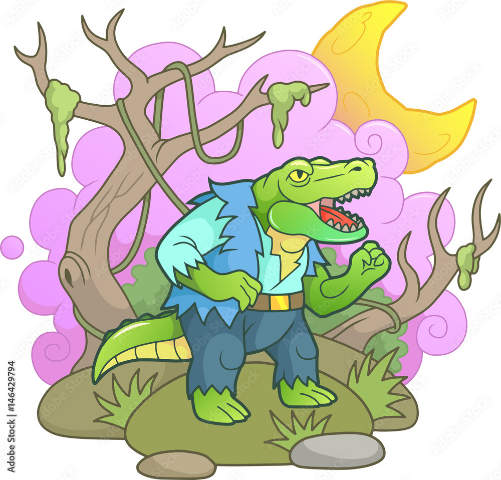 Cartoon crocodile man looking for a victim Stock Vector | Adobe Stock