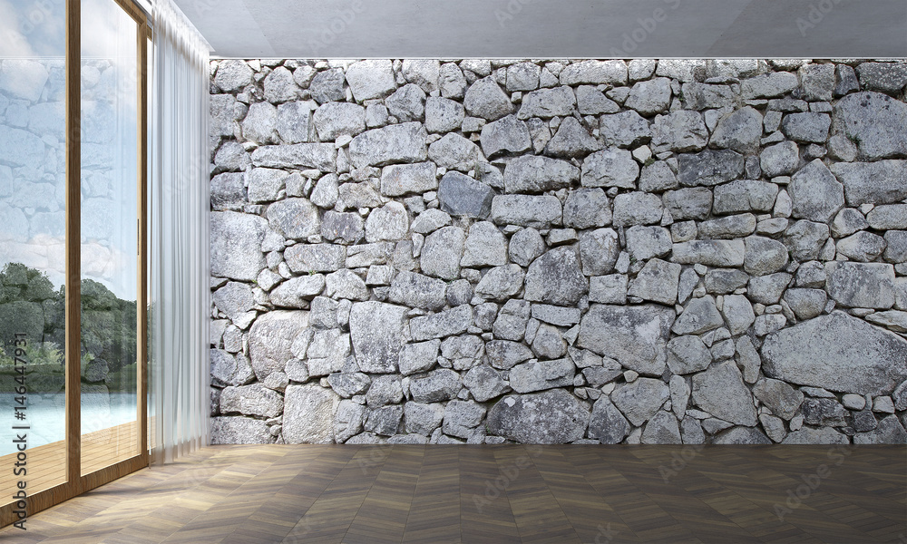 The 3d rendering interior design of Stone texture wall room Stock Photo ...