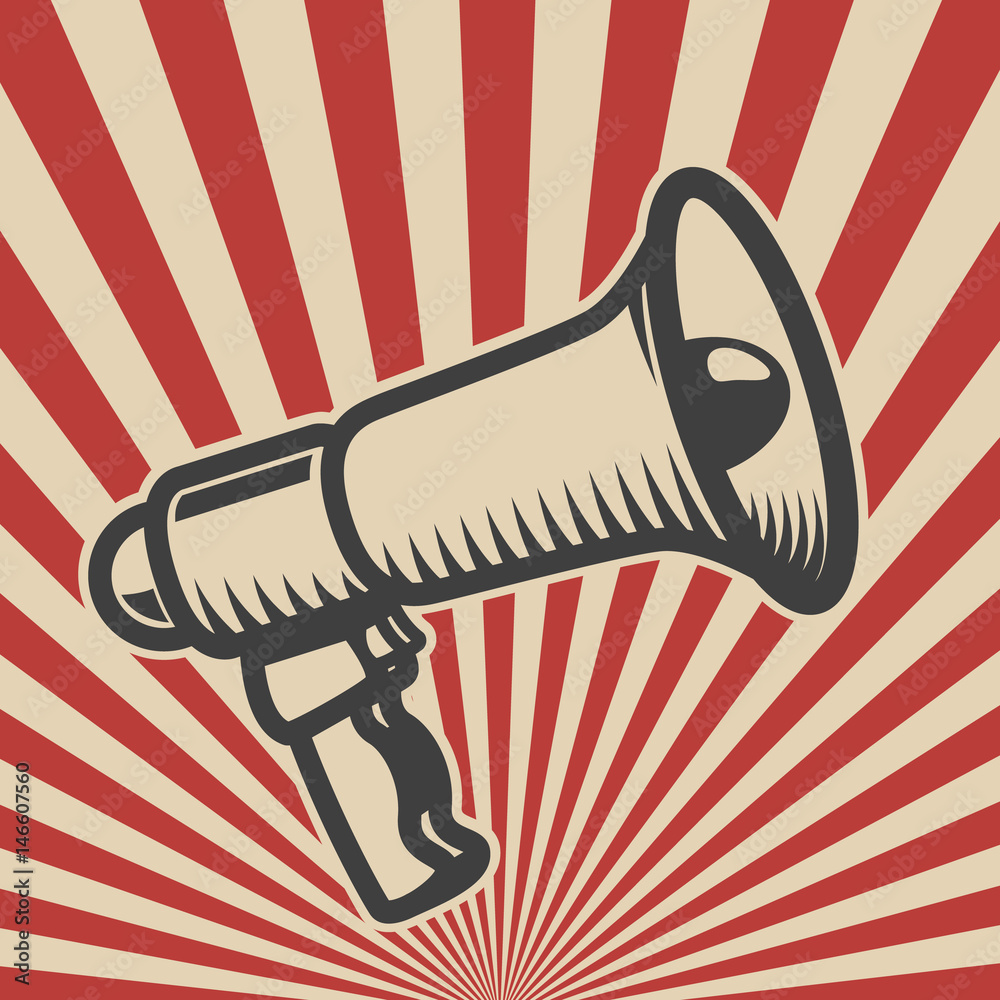 Vintage megaphone on retro style background. Design element for poster ...