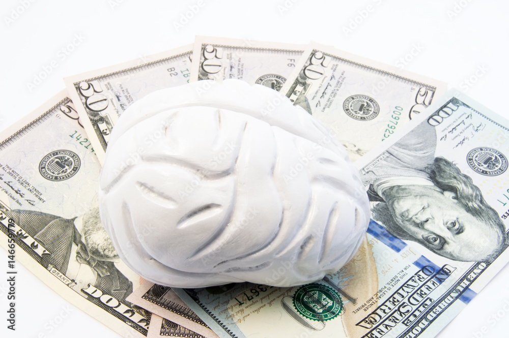 Anatomical model of human brain is on the money - US dollar banknotes ...