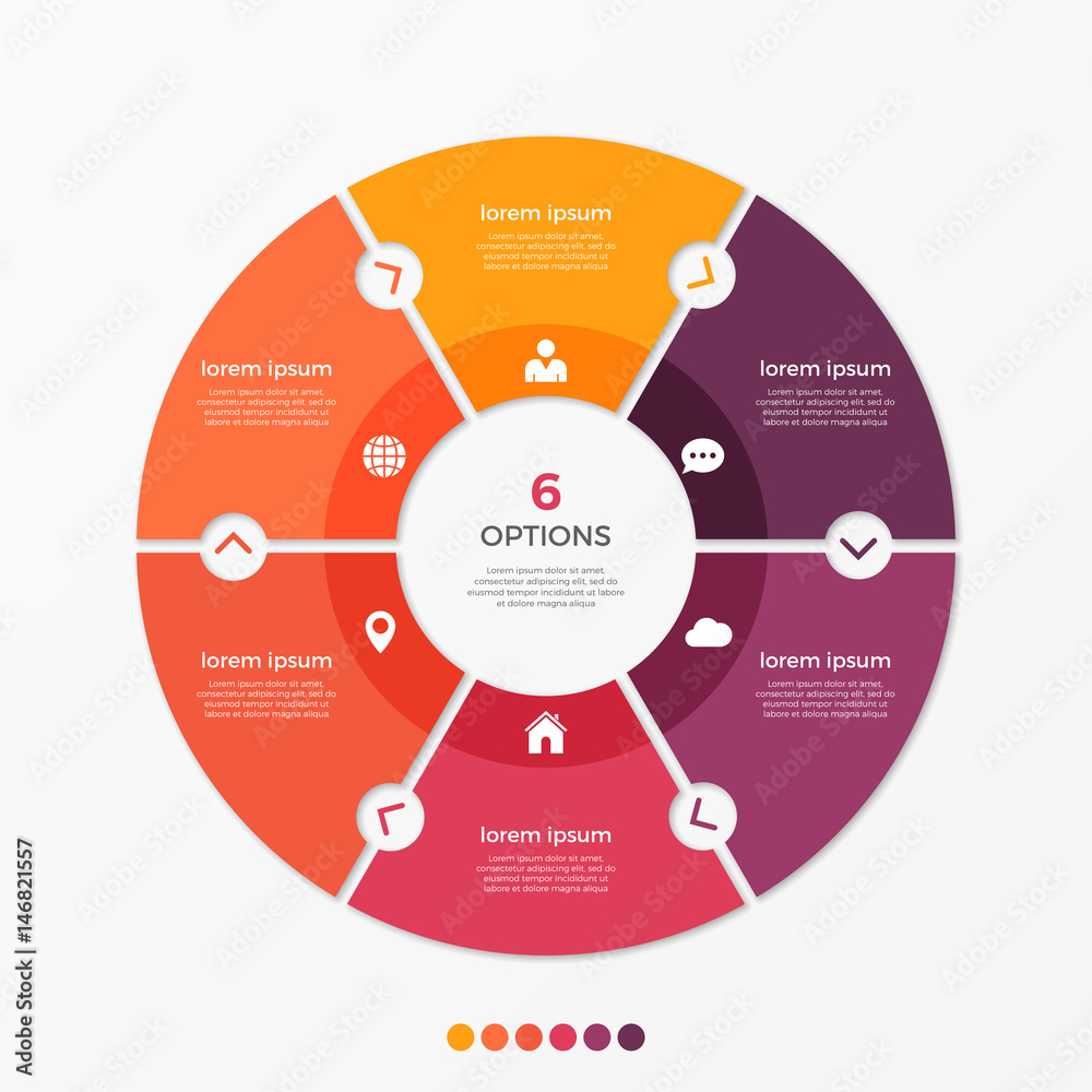 Circle chart infographic template with 6 options. Stock Vector | Adobe ...