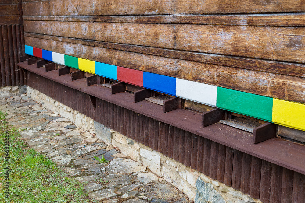 Beehive bee wooden house hive colorful box insect farming detail Stock ...
